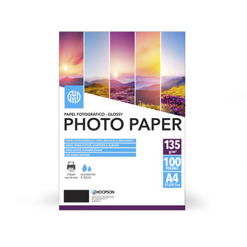 Papel Fotográfico Glossy Brilhante A4 135 Gramas 100 Folhas Hoopson - PGL-135/100 - Yakao